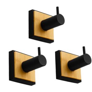 sino salected bamboo coat hooks wall mounted chocolates - 3 pack heavy duty towel hooks for wall hanging wood black rustproof coat rack wall mount wall hooks bag key hat hanger