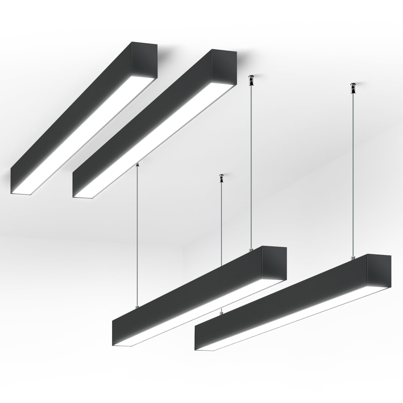 Barrina 4FT LED Linear Light 5568-0-10V Series, 2nd-Generation, Dimmable 45W 4500LM (Dimmer Not Included), Seamless Connection, 3000K-6000K Color Changing, Linkable Office Lighting, Black, 4 Packs