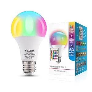 thinkmro rgb rgbw 10w a19 e26 e27 multiple colors changing light bulbs with remote,led lamp replace bulb,warm white,dimmable memory function,ideal lighting for home decoration,party,gardens,corridors