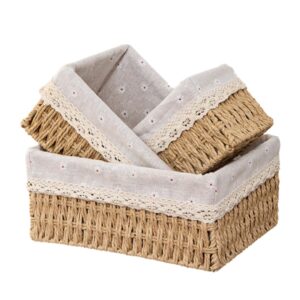 qrzlp 3 pcs woven storage basket, imitation rattan woven desktop storage basket household miscellaneous storage basket rectangular handmade baskets for offices, study rooms, bedrooms, balconies.