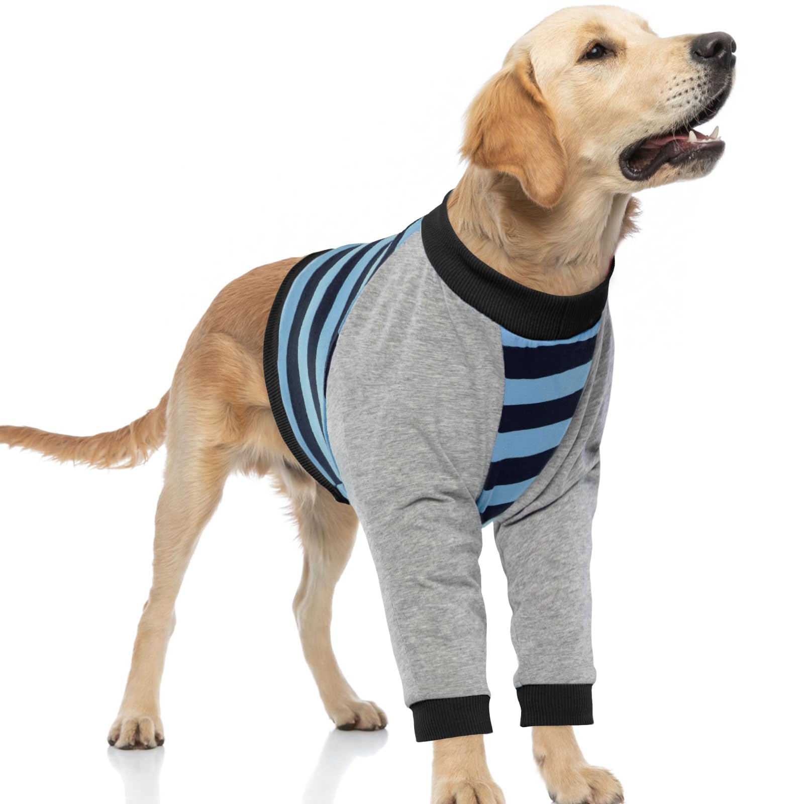 FUAMEY Dog Recovery Sleeve,Dog Recovery Shirt with Front Leg Dog Elbow Protector Stop Licking Joints Dog Surgery Suit for Medium Large Dogs Protecting Dog's Leg Wounds Blue Stripe XL