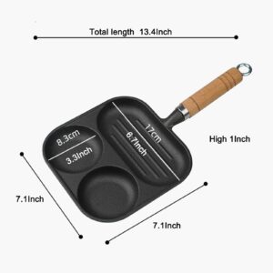 JUSTUP Nonstick Frying Pan,3-in-1 Cast Iron Egg Pan Divided Grill Pan,3-Section Versatile Breakfast Skillet,Cooking Pan for Egg,Steak and Burgers (Black)