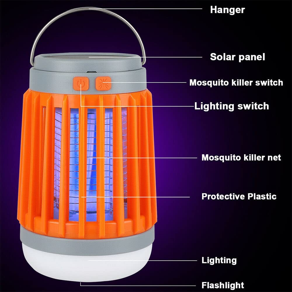 2PCS Solar Bug Zapper Light Bulb 3 in 1 Mosquitoes Killer USB Rechargeable Camping Light Flashlight,IPX6 Waterproof Portable Light Bulb Zapper Outdoor for Travel Hiking,Doorway,Corridor,Balcony (4)