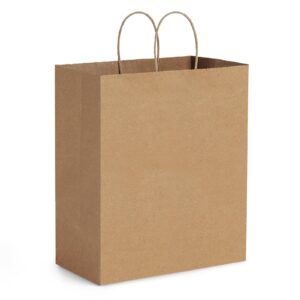 bagdream 10x6 3/4x12 paper bags 50pcs brown paper bags with handles, kraft shopping bags, merchandise retail bags, to go bags for takeout containers, wider-gusset recycled paper gift bags bulk