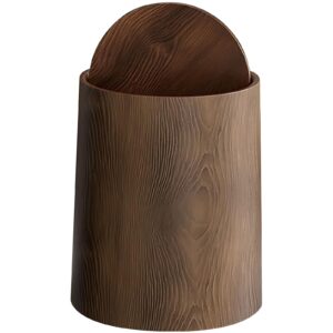 8l trash can with lid - 2.1-gallon walnut brown wood grain bathroom garbage can with swing top lid - minimalist diaper trash can w removable interior waste bucket - dustbin for office, bedroom