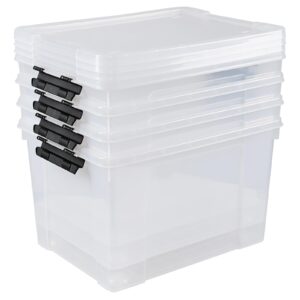 aninhao 50 quart clear latching storage box bins, 4 packs, large plastic storage boxes with wheels