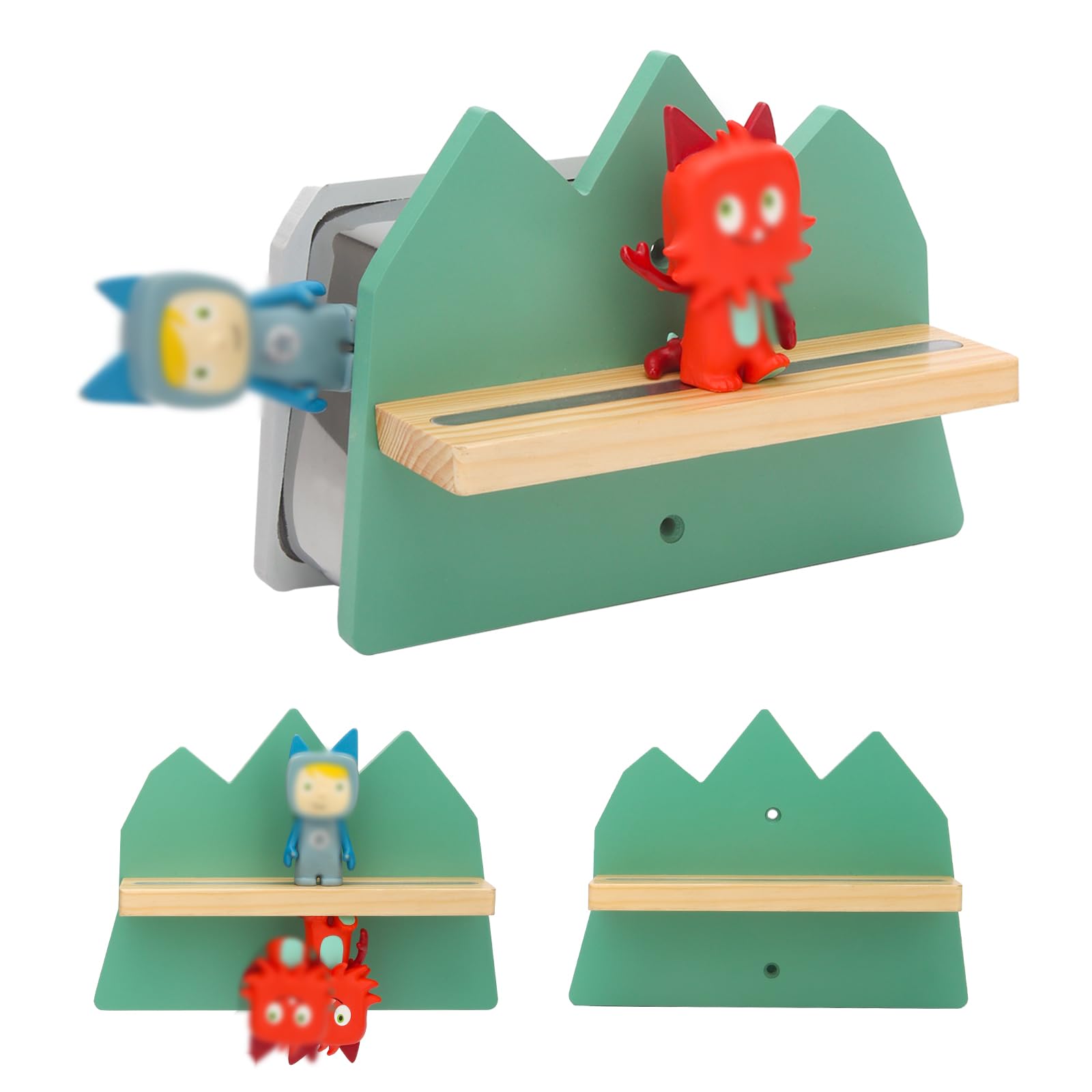 Taladad for Tonie Shelf Tonies Figures Storage,Magnetic Wooden Floating Shelves Compatible with Tonie Box Player Character for Children Room (Hill)