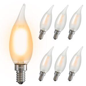 owilukie chandelier frosted light bulbs 6w (60w equivalent), candelabra candle e12 led bulb type b soft warm white color 2700k,dimmable for dining room,light fixture,chandelier,6 pack