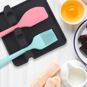 Silicone Spoon Rest with Drip Pad for Stove Top(2PCS), Large Utensil Rest for Multiple Utensils, Heat-Resistant & Dishwasher Safe Kitchen Utensil Holder for Spatula, Ladle, Kitchen Gadgets (Black)