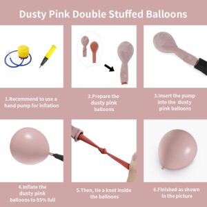 JZCZOEB Dusty Pink Double Stuffed balloons Different Size 115Pcs 5/10/12/18 Inch Dusty Rose Matte Pink Balloons Garland Arch kit for Boho Birthday Baby Shower Bridal Shower Wedding Baptism Party