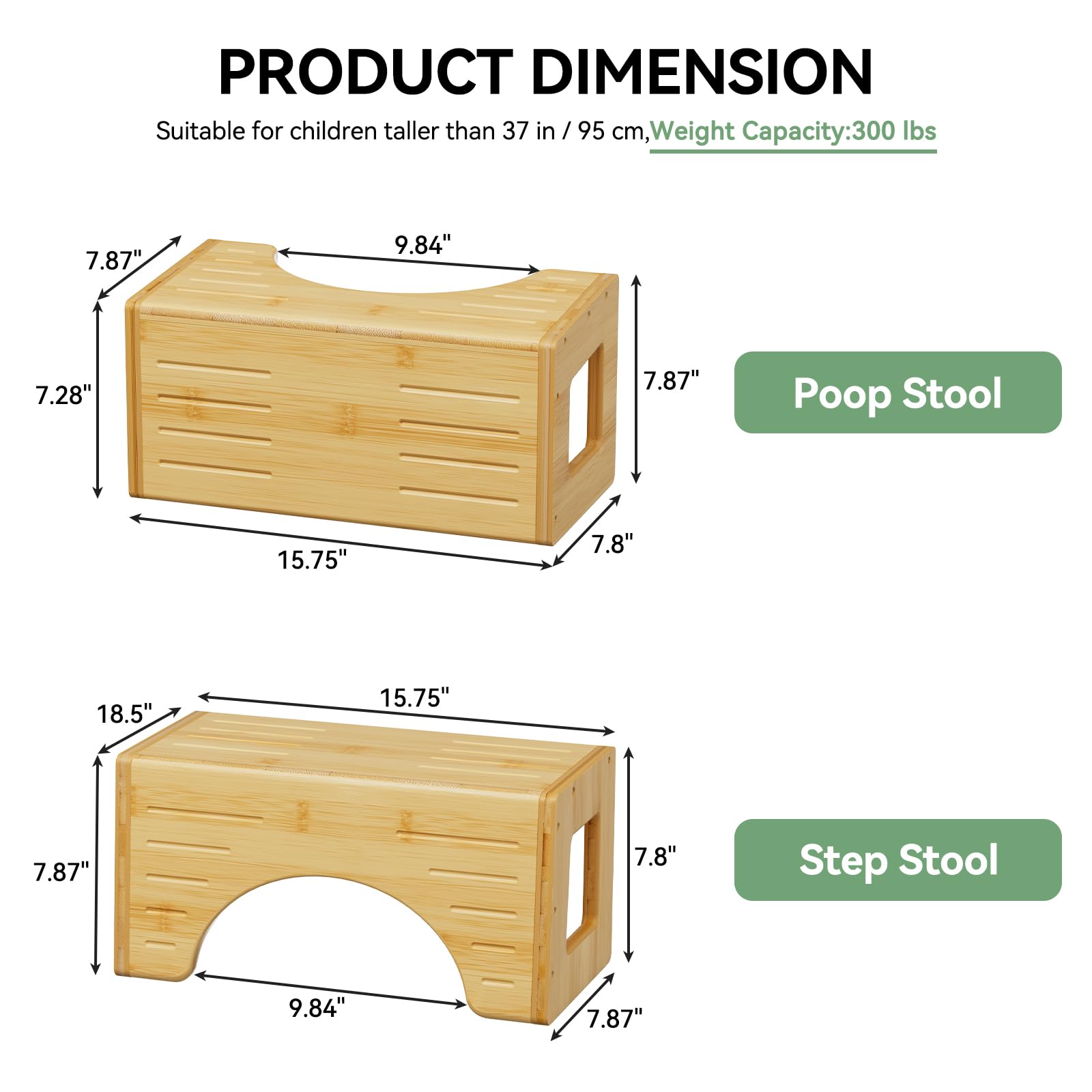 AmazerBath Potty Training Toilet Stool for Toddler, 7” Sturdy Bamboo Small One Step Stools for Adults, 3-in-1 Space Saving Baby & Kids Squat Poop Foot Stool for Bathroom Sink, Kitchen Counter, Closet