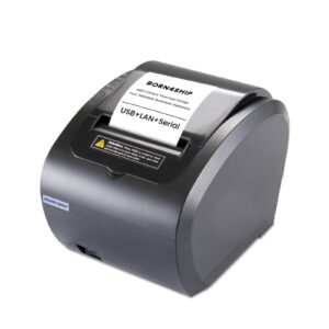 born4ship 80mm receipt printer - thermal receipt printer easy to connect, compatible with windows/mac/linux, supports usb serial ethernet interface, 260mm/s low noise printing, for esc/pos (no square)