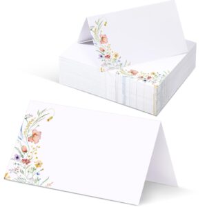 sinload 120 pcs watercolor wildflower place cards tented cards seating cards floral place cards blank table name signs folding name cards for party bridal shower dinner(bright)