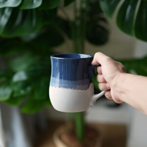 Bosmarlin Extra Large Ceramic Coffee Mug, 26 Oz, Dishwasher and Microwave Safe, Big Oversized Tea Cup, Reactive Glaze (Deep Blue)