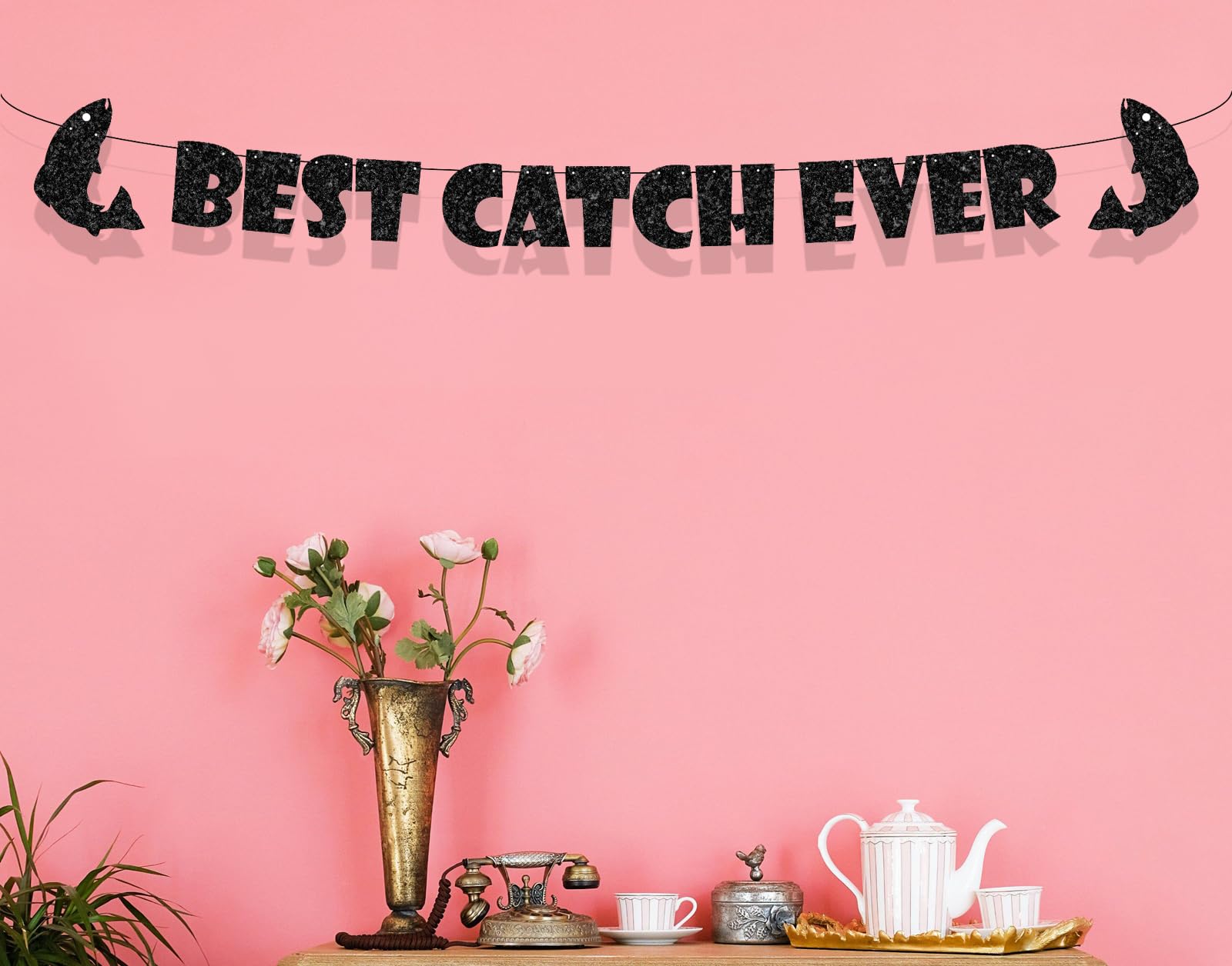 Fishing Theme Banner Funny Party Decor - Best Catch Ever - Funny Party Banner for Wedding/Engagement/Bridal Shower/Anniversary Party Supplies