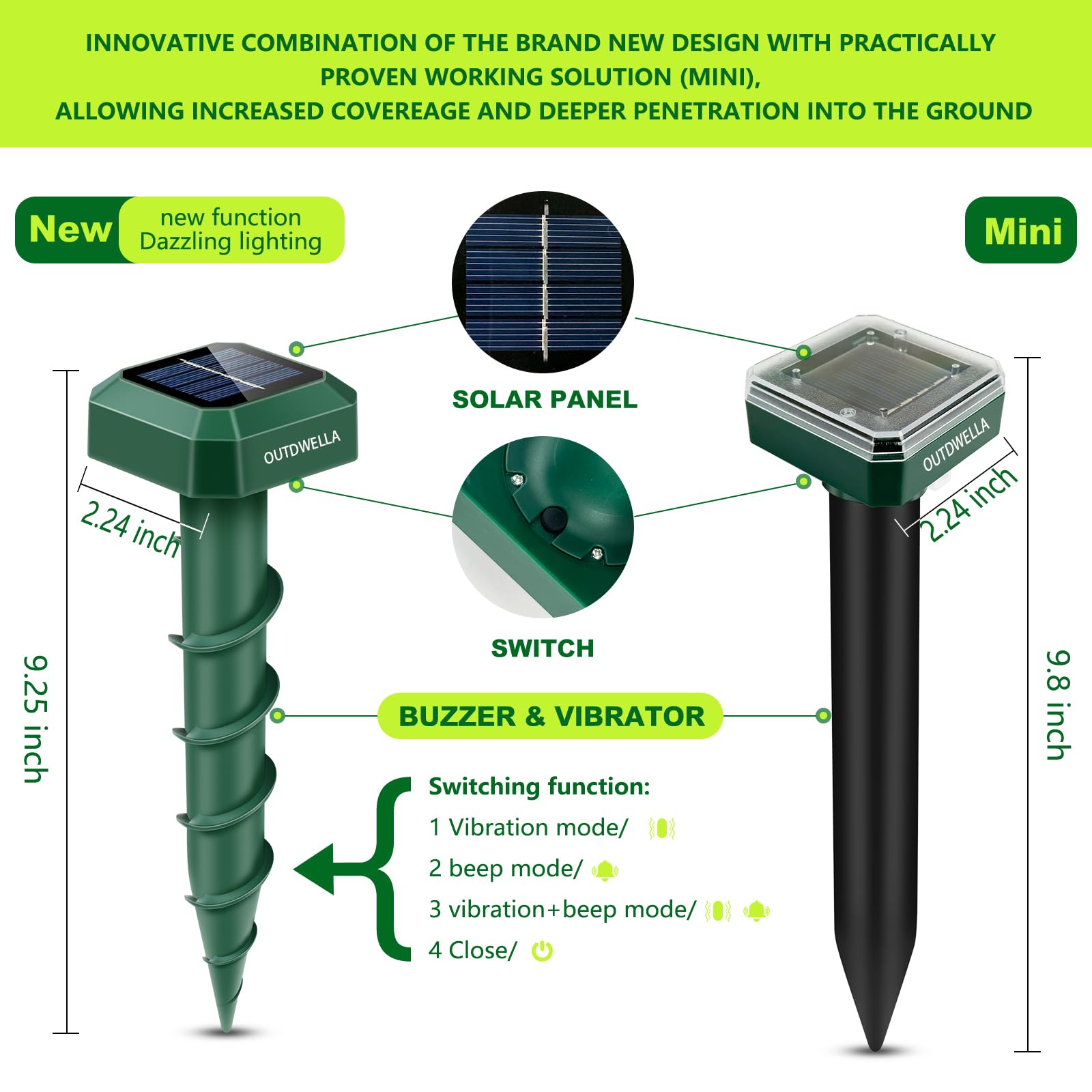 Outdwella 2024 New Solar Powered Sonic Mole Repeller - Ultimate Eco-Friendly Garden Solution