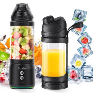 portable blender for shakes and smoothies,sizabo personal size high speed blender,24 oz usb c rechargeable blender,2000 mah*3 tritan mini fruit juice mixer for travel/picnic/office/gym/sport(black)