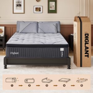 DIGLANT Full Mattress, 14Inch Cooling Gel Memory Hybrid Medium Plush Mattress, Full Size Individual Pocket Spring Mattress in Box, CertiPUR-US,10 Years Support