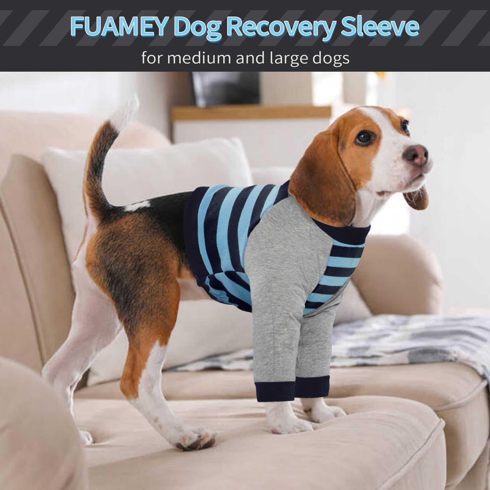 FUAMEY Dog Recovery Sleeve,Dog Recovery Shirt with Front Leg Dog Elbow Protector Stop Licking Joints Dog Surgery Suit for Medium Large Dogs Protecting Dog's Leg Wounds Blue Stripe XL