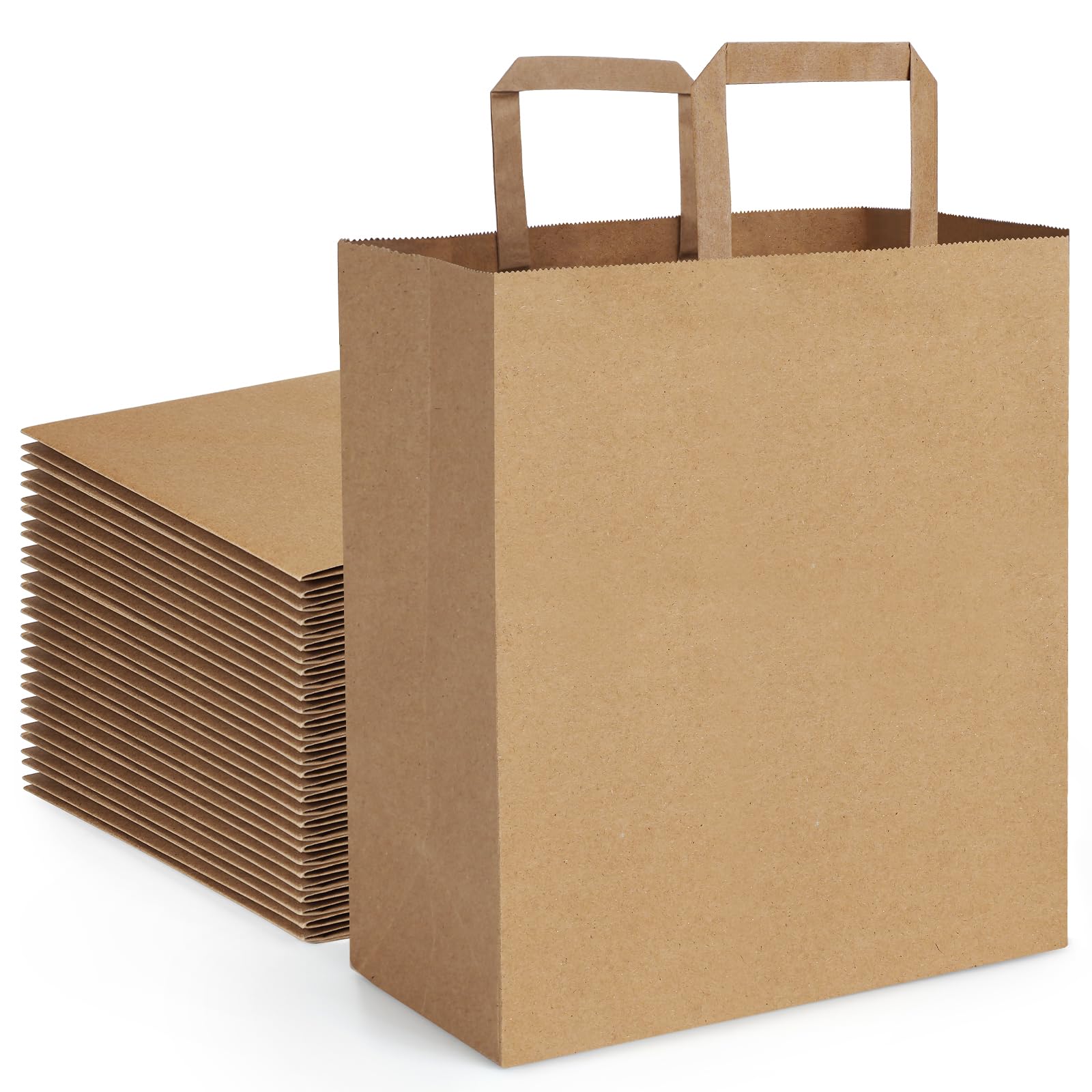 BagDream Grocery Bags 12x7x14 Inches 100Pcs Large Paper Grocery Bags with Handles Kraft Brown Shopping Bags - Heavy Duty Paper Barrel Sack Bags Recycled Takeout Retail Paper Gift Bags Bulk