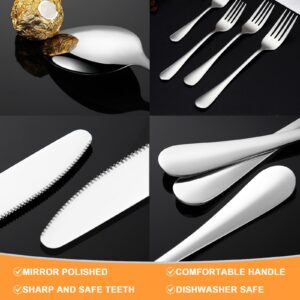 KLUSIET 30 Pcs Stainless Steel Silverware Set with Stand, Hanging Flatware Set Service for 6, Eating Tableware Set Include Main Knife, Main Fork, Main Spoon, Small Fork, Small Spoon(Silver)