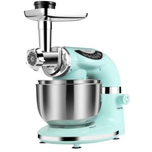 aifeel stand mixer, 8.5qt+ 6qt two stainless steel bowls electric food mixer, 7 in 1 multifunctional kitchen mixer with dough hook, whisk, beater, meat grinder,pasta & cookie maker-green