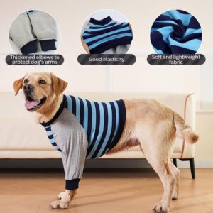 FUAMEY Dog Recovery Sleeve,Dog Recovery Shirt with Front Leg Dog Elbow Protector Stop Licking Joints Dog Surgery Suit for Medium Large Dogs Protecting Dog's Leg Wounds Blue Stripe XL