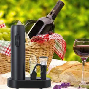 VGY Rechargeable Electric Wine Opener, 5 in 1 set with Automatic Electric Wine Bottle Corkscrew Opener, Foil Cutter, Vacuum Stopper, Wine Pourer and Storage Charging Stand