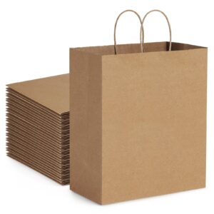 bagdream 10x6.75x12 paper bags 100pcs brown paper bags with handles, kraft shopping bags, merchandise retail bags, to go bags for takeout containers, wider-gusset recycled paper gift bags bulk