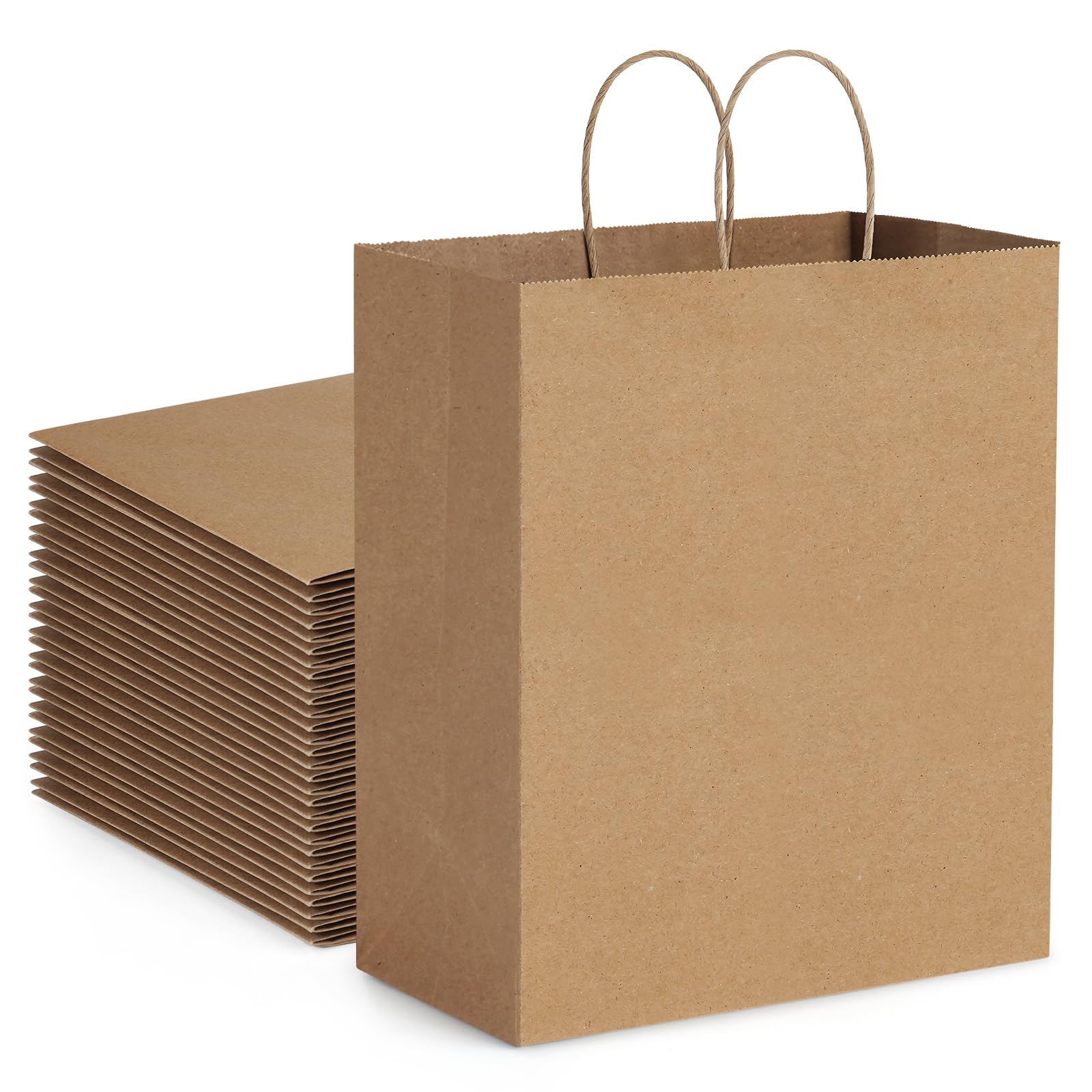 BagDream 10x6.75x12 Paper Bags 100Pcs Brown Paper Bags with Handles, Kraft Shopping Bags, Merchandise Retail Bags, To Go Bags for Takeout Containers, Wider-gusset Recycled Paper Gift Bags Bulk