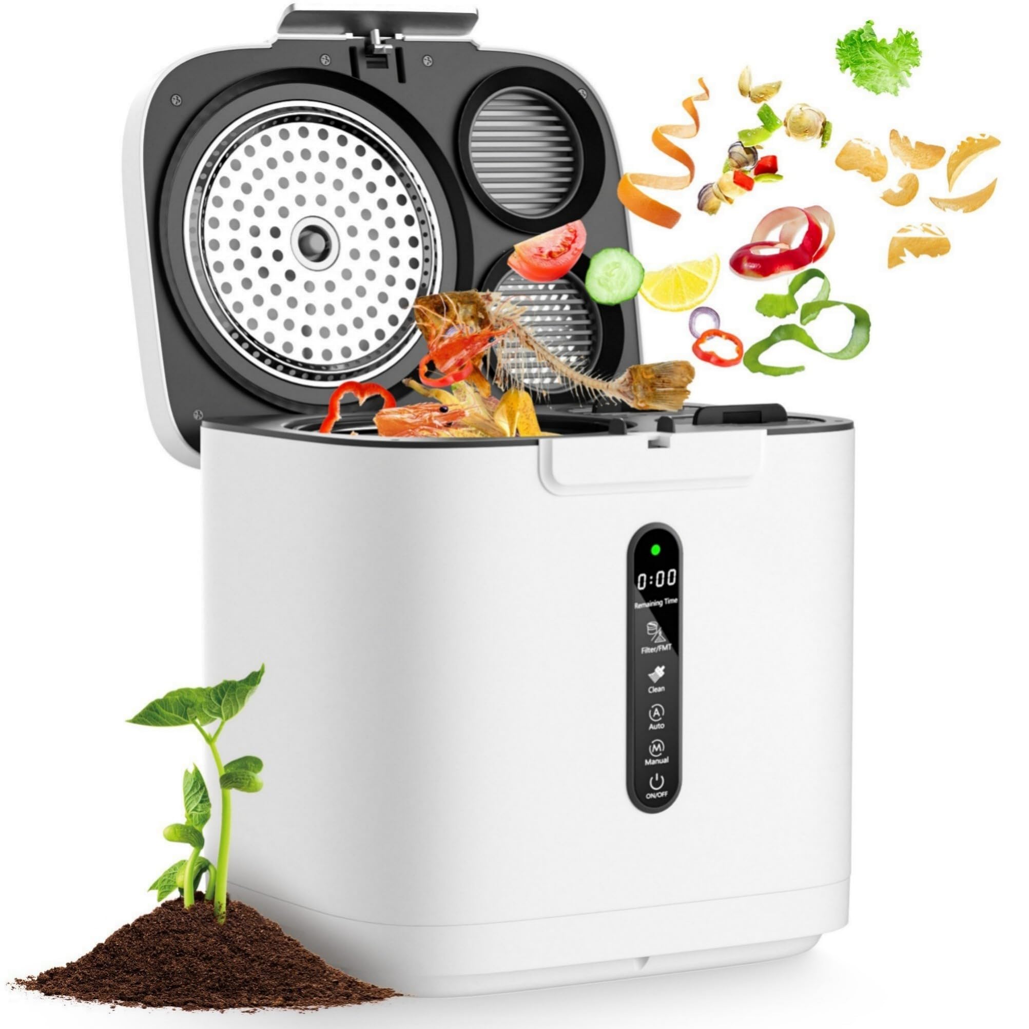 4L Electric Composter for Kitchen, Smart Compost Bin Outdoor/Indoor, Odorless/Auto-Cleaning/ 3 Modes/Intelligent LED Display, Turn Food Waste to Fertilizer for Garden, Food Waste Compost Machine