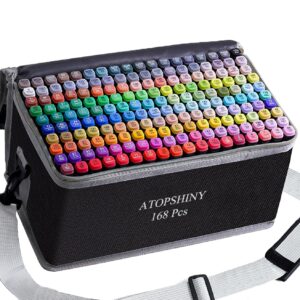 atopshiny alcohol markers 168 colors drawing pens set dual tip permanent art markers for kids and adult gifts-168 black shell refillable