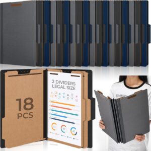 18 pcs legal size pressboard classification folders 2 dividers 2 inch expansions file folders with 2 prongs fasteners 8.5 x 14in for office organize paper files medical records(black,grey,blue)