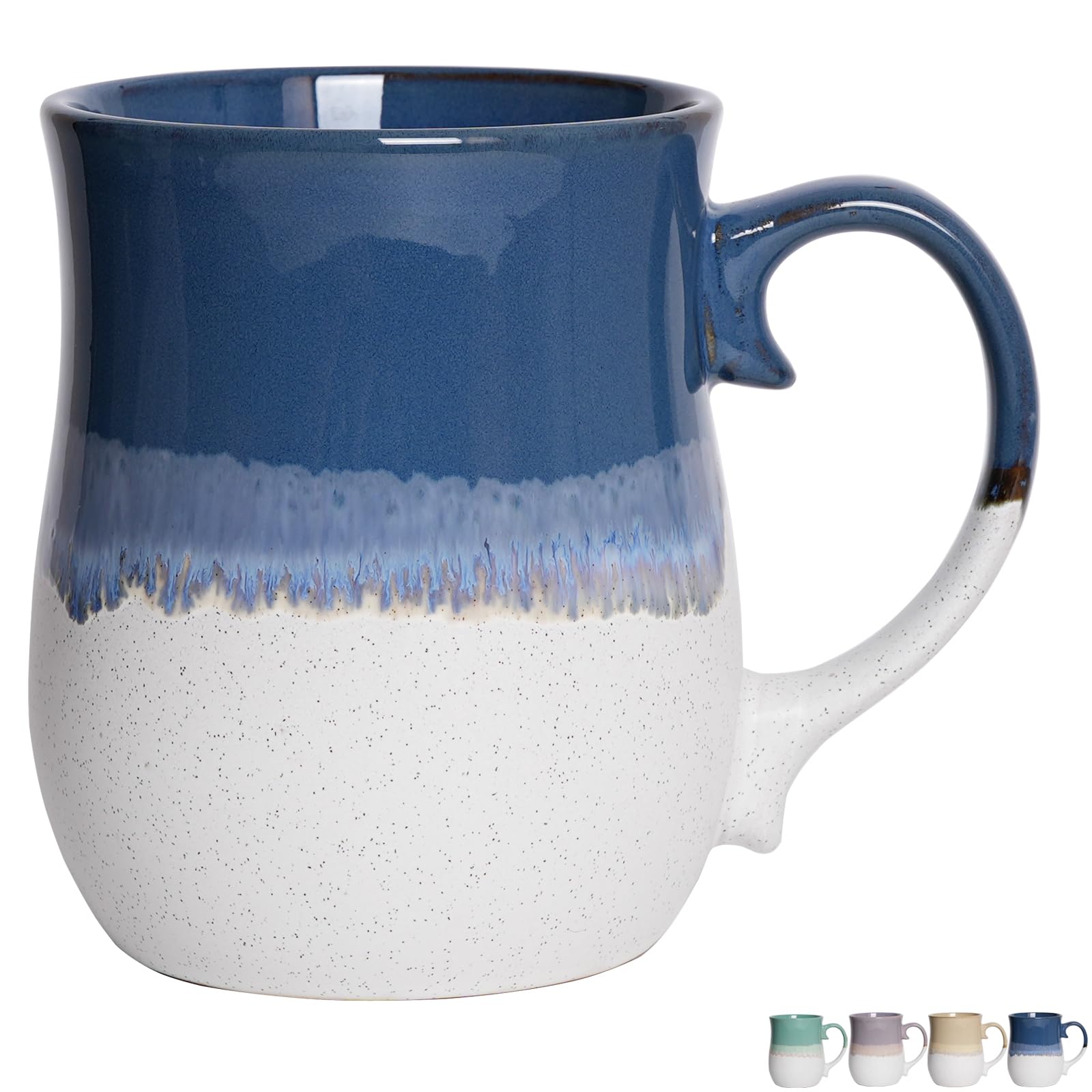 Bosmarlin Extra Large Ceramic Coffee Mug, 26 Oz, Dishwasher and Microwave Safe, Big Oversized Tea Cup, Reactive Glaze (Deep Blue)