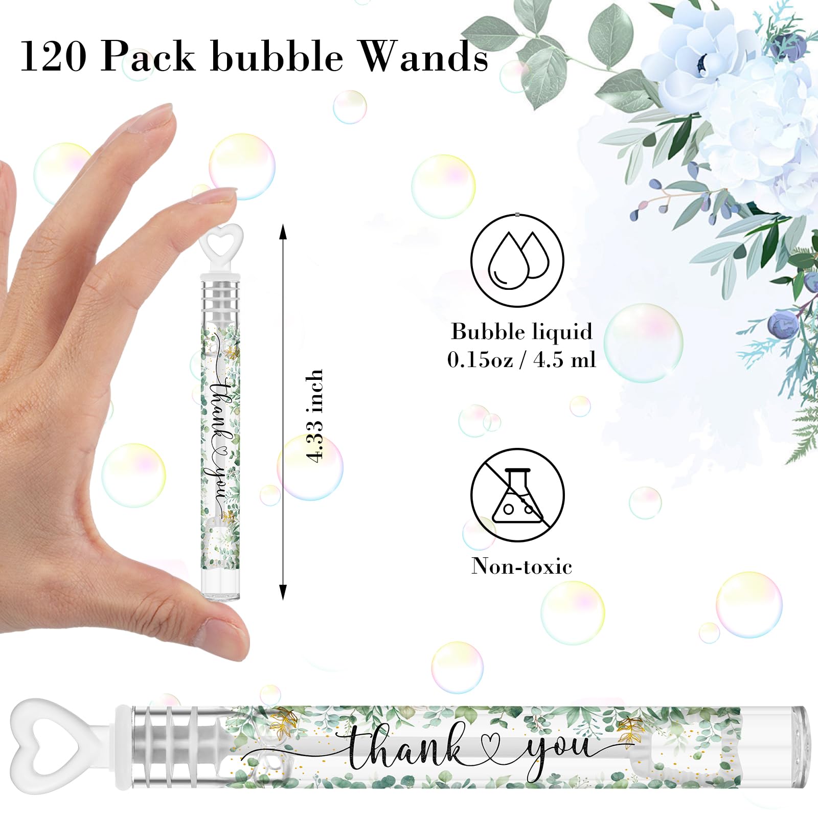 Hollowfly 120 Pcs Heart Wedding Bubble Wands Mini Bubble Wands Bulk Heart Bubble Wands for Wedding Send off Party Supplies for Weddings, Valentine's Day, Anniversaries Celebrations (Eucalyptus)