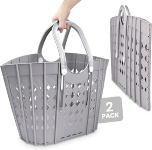 patwing 2-pack collapsible laundry baskets, 41l space saving foldable laundry basket, large plastic laundry basket, collapsible hamper with handles for home, kids room, dorm (triangle -grey 2 pack)