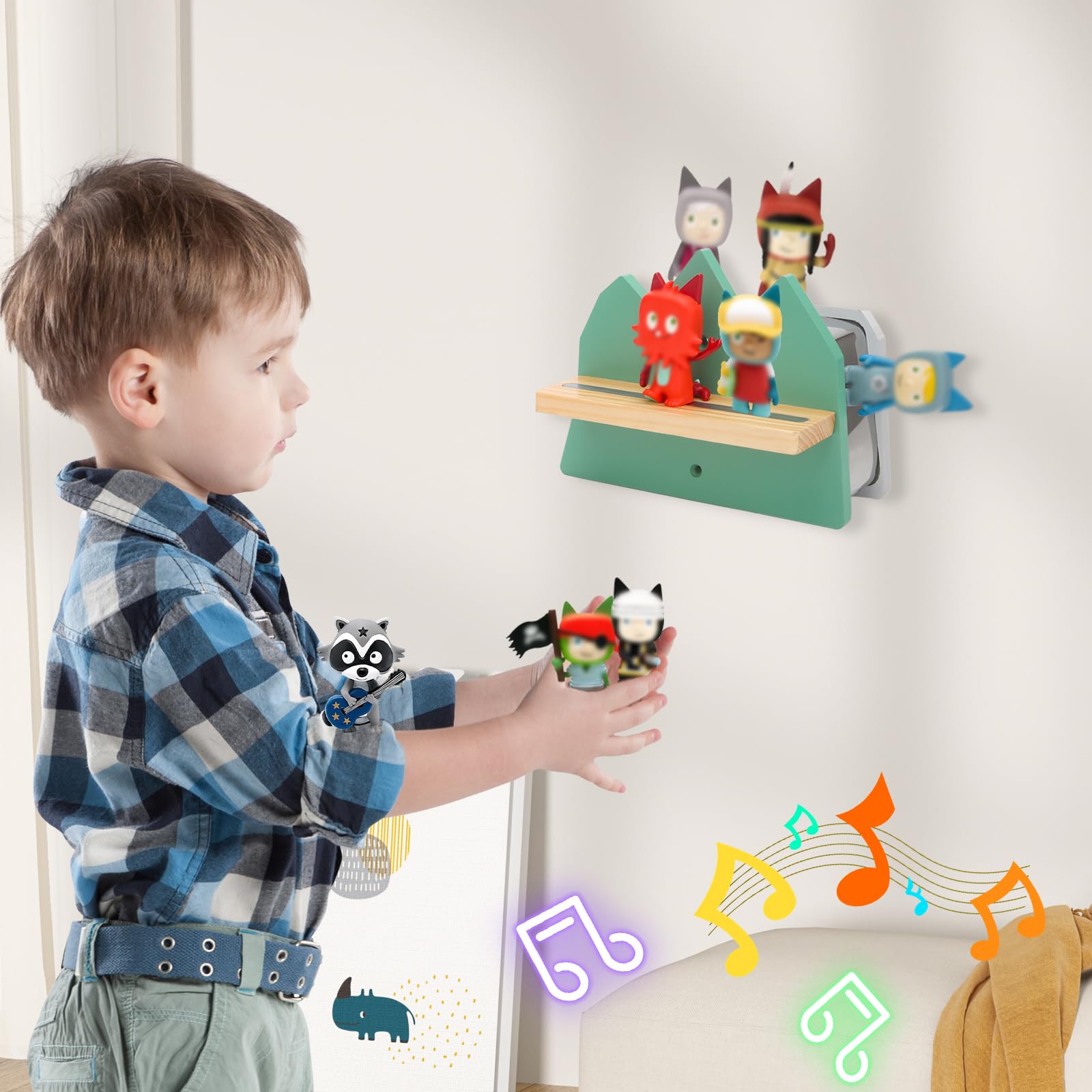 Taladad for Tonie Shelf Tonies Figures Storage,Magnetic Wooden Floating Shelves Compatible with Tonie Box Player Character for Children Room (Hill)