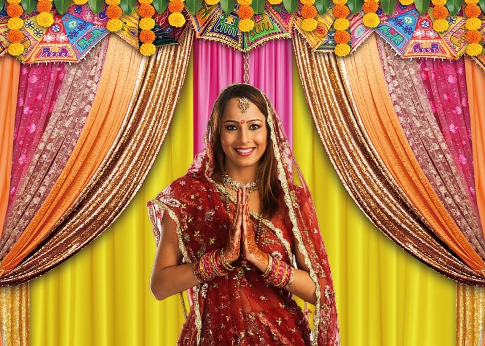 INRUI Indian Traditional Photography Background Diwali Pooja Colorful Curtain Decorations Indian Bridal Shower Wedding Party Photo Backdrop (7x5FT)