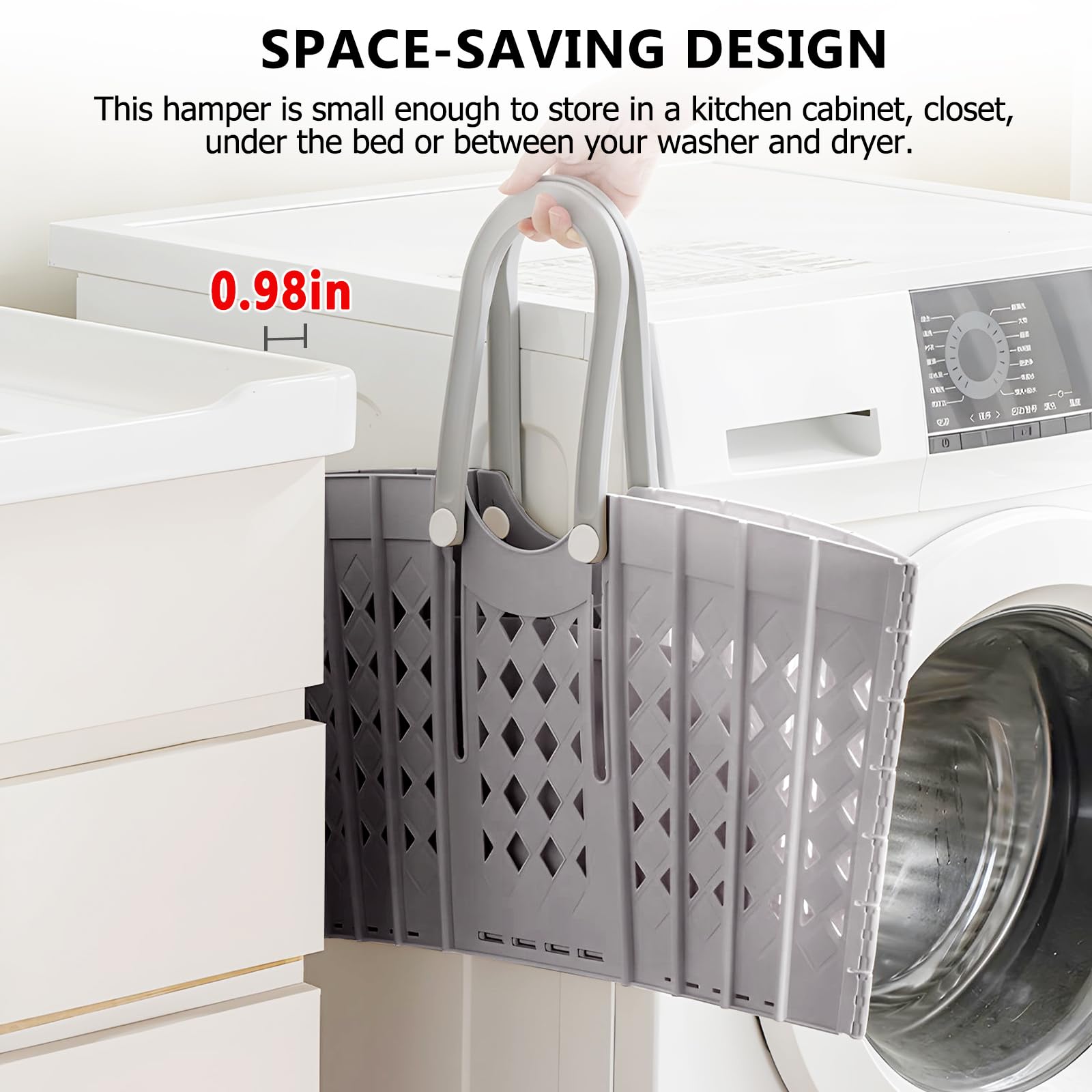 PATWING 2-Pack Collapsible Laundry Baskets, 41L Space Saving Foldable Laundry Basket, Large Plastic Laundry Basket, Collapsible Hamper with Handles for Home, Kids Room, Dorm (Triangle -Grey 2 pack)