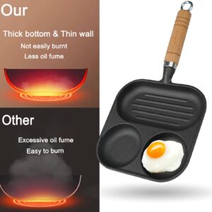 JUSTUP Nonstick Frying Pan,3-in-1 Cast Iron Egg Pan Divided Grill Pan,3-Section Versatile Breakfast Skillet,Cooking Pan for Egg,Steak and Burgers (Black)