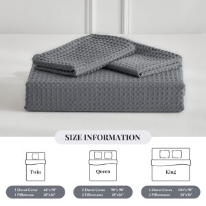 WARMDERN Waffle Weave Duvet Cover Queen Size, Grey Textured Duvet Cover Set, Soft and Breathable Comforter Cover, 3 Pieces Microfiber Bedding Set with Zipper for All Season(Grey,Queen)