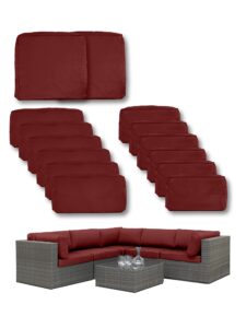 omnibuy 14 piece outdoor patio cushion covers replacement (2 seat covers, 6 back covers, and 6 side covers) outdoor cushion slipcovers with zipper for outdoor furniture (burgundy)