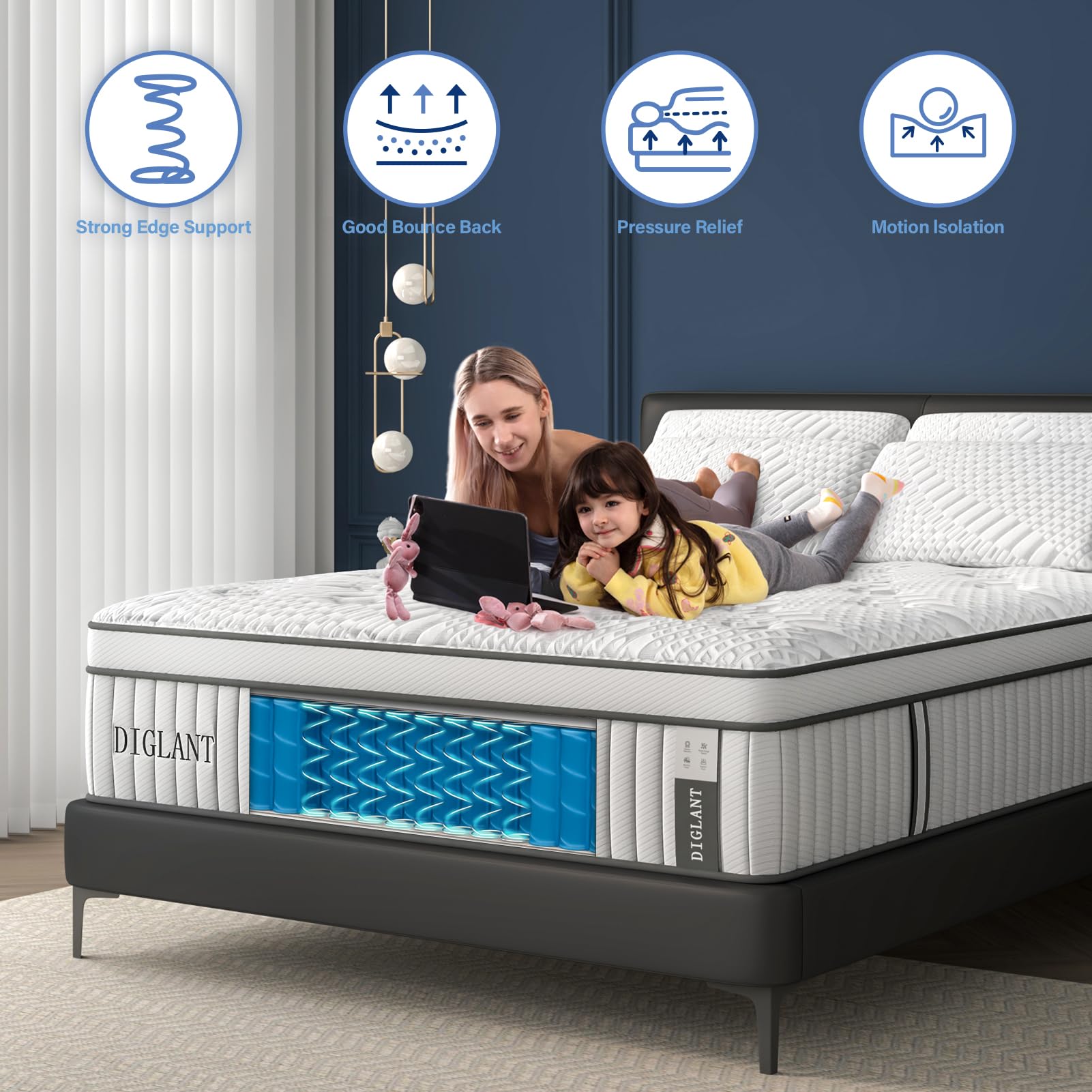 DIGLANT Full Mattress, 14Inch Hybrid Cooling Gel Memory Foam Mattress, Medium Plush Feel with Pocket Springs, Support & Pressure Relieving Full Size Mattress, CertiPUR-US Certified, 10 Year Warranty