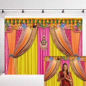 inrui indian traditional photography background diwali pooja colorful curtain decorations indian bridal shower wedding party photo backdrop (7x5ft)