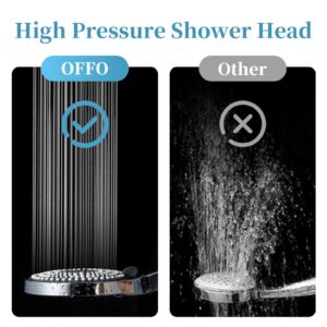 OFFO Handheld Shower Head Set, 6-Mode High Pressure Handheld Sprayer with 60 Inch Stainless Steel Hose & Holder, High Flow Large Powerful Boosting Handheld Showerhead for Low Water Pressure, Chrome