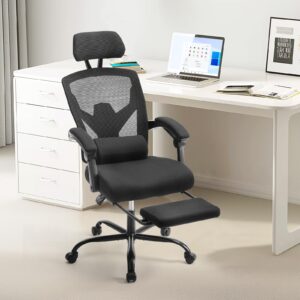 sweetcrispy office computer desk chair, ergonomic high-back mesh rolling work swivel chairs with wheels, comfortable lumbar support, comfy arms for home, bedroom, study, student, black