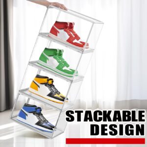 EZJOB 4 Pack Sneaker Storage for Sneakerheads 14.1 * 10.6 * 9in Shoe Boxes Crates Clear Plastic Stackable Boot Display Case