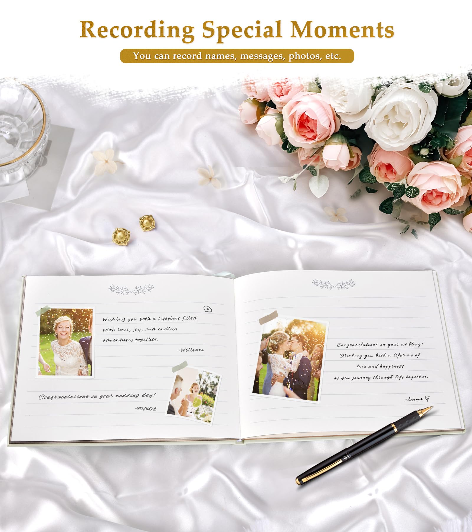 Jowaia Wedding Guest Book - Guest Book for Wedding Reception, Baby Shower, Birthday, Anniversary and Special Day - Registry Guestbook for Guests to Sign in and Add Photos with 110 Lined Pages (Cream)