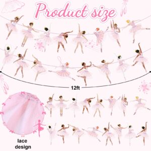 Trandraft 2 Pcs Ballet Dancer Banner Ballerina Girl Dancing Bunting Supplies Ballet Theme Ballerina Garland Pink Ballet Party Decorations for Girls Women Dancing Birthday Wedding Baby Shower Hanging