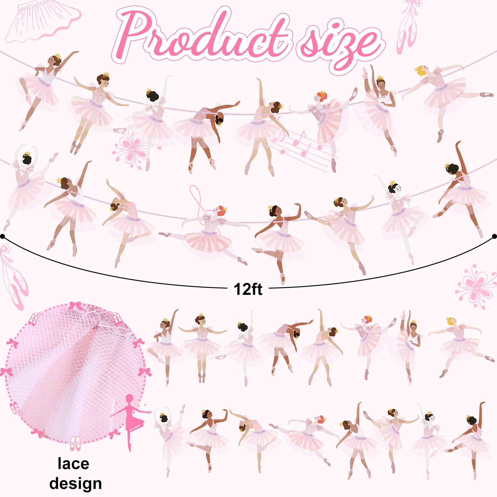 Trandraft 2 Pcs Ballet Dancer Banner Ballerina Girl Dancing Bunting Supplies Ballet Theme Ballerina Garland Pink Ballet Party Decorations for Girls Women Dancing Birthday Wedding Baby Shower Hanging